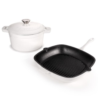 BergHOFF Neo 3pc Cast Iron Cookware Set, Grill Pan & Round Dutch Oven, White - Bed Bath & Beyond ...